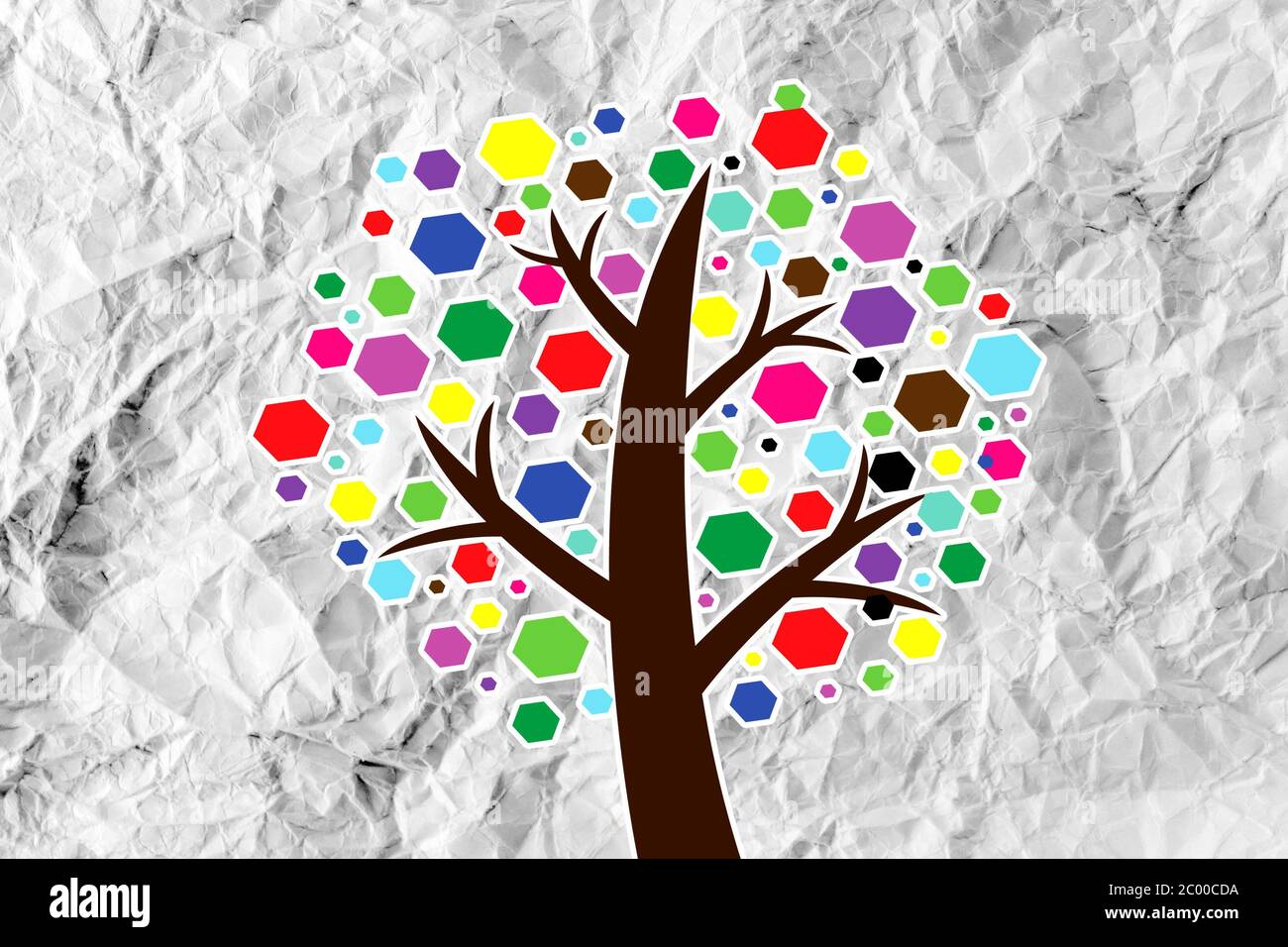 Set of trees with leaves on crumpled paper Stock Photo - Alamy