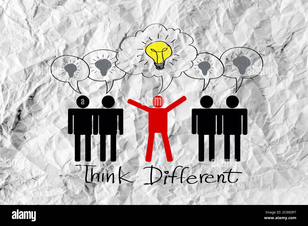 people icons think different idea design on crumpled paper Stock Photo ...