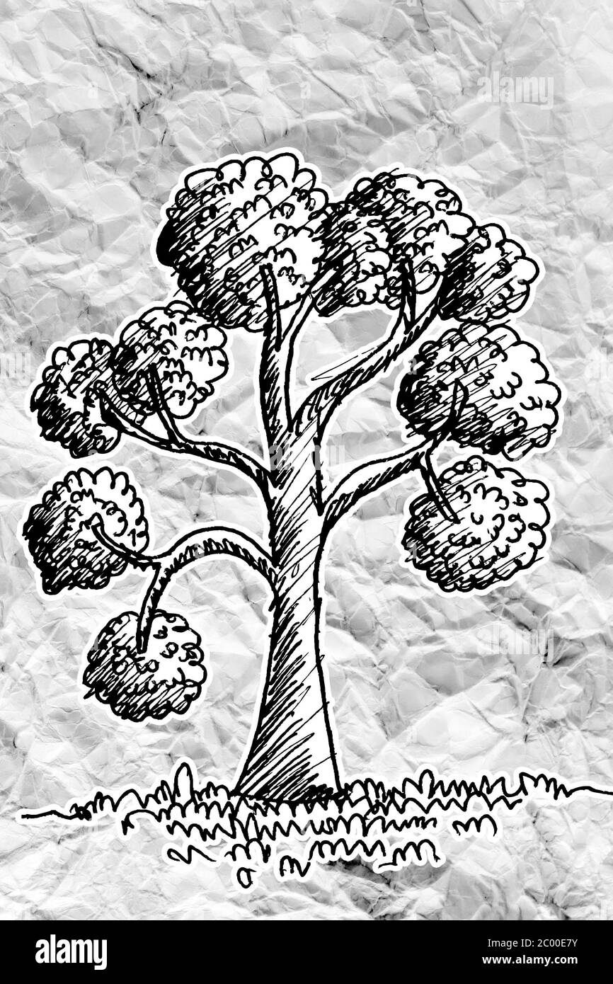 Set of trees with leaves on crumpled paper Stock Photo - Alamy