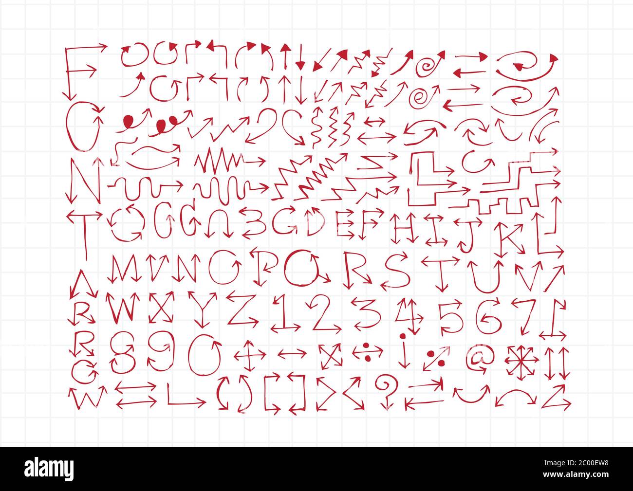 sketch arrows alphabet , Arrow font A through Z and numbers Stock Photo ...