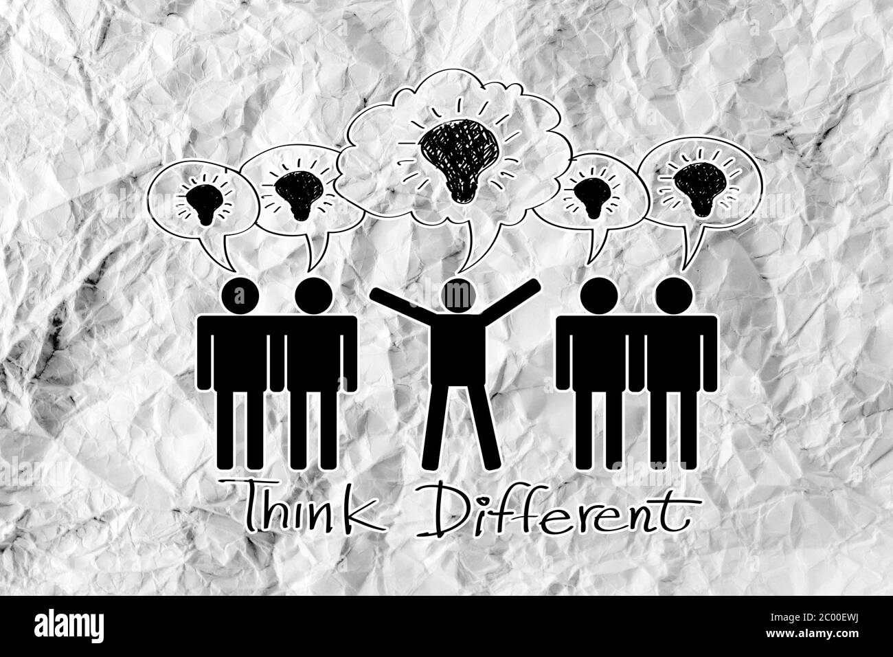 people icons think different idea design on crumpled paper Stock Photo ...
