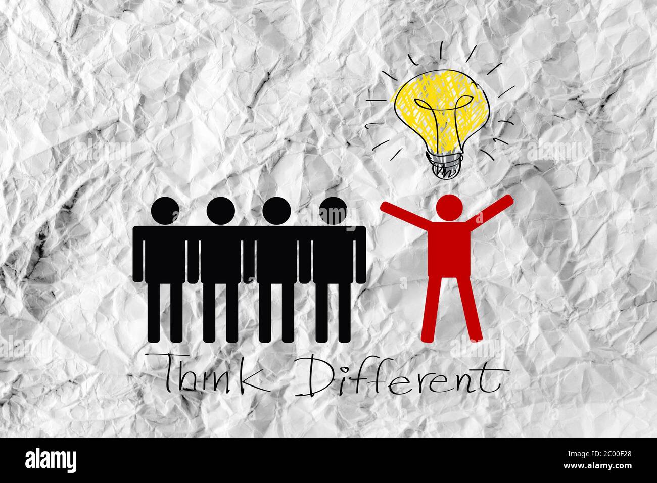 people icons think different idea design on crumpled paper Stock Photo ...