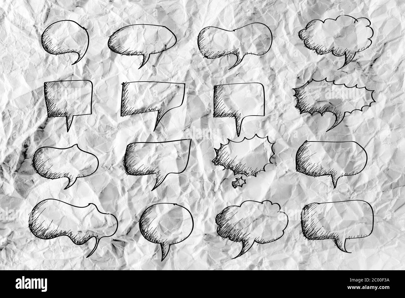 Speech Bubble Sketch hand drawn bubble speech idea design on crumpled ...