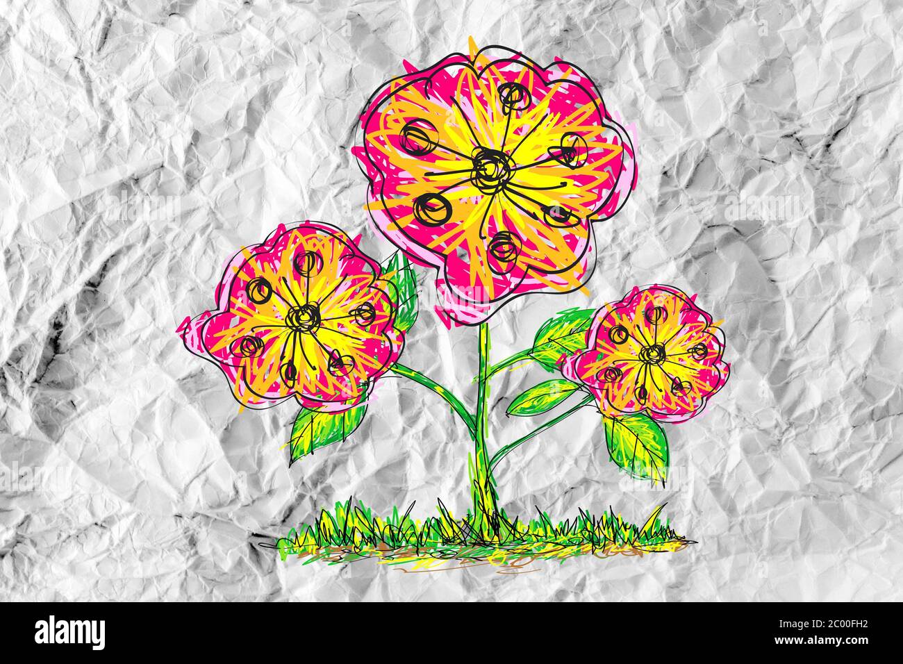 Flowers design on crumpled paper Stock Photo - Alamy