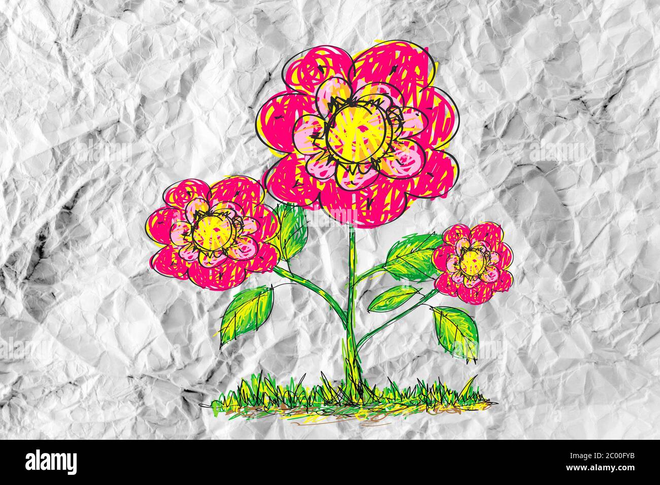 Flowers design on crumpled paper Stock Photo - Alamy