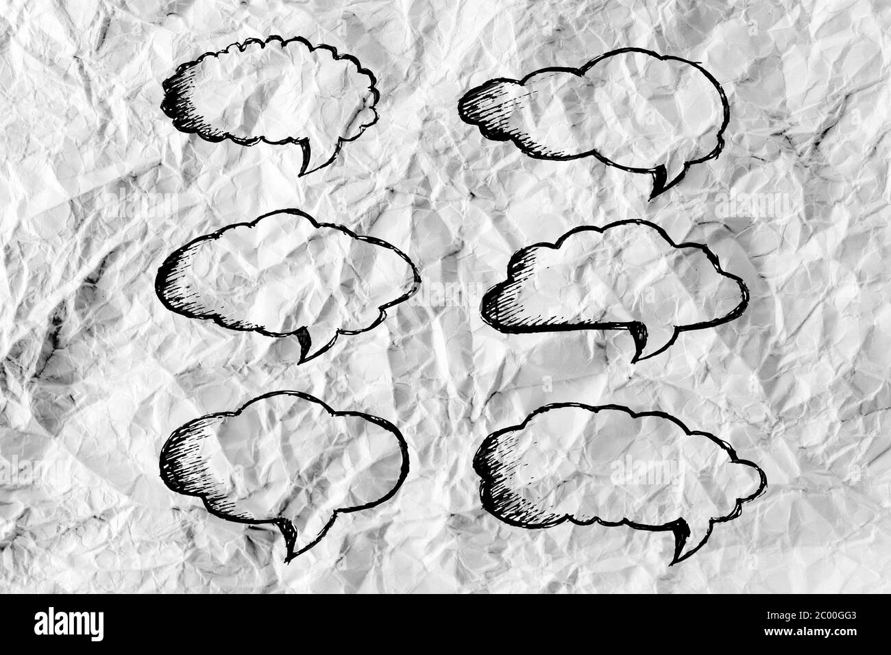 Speech Bubble Sketch hand drawn bubble speech idea design on crumpled ...