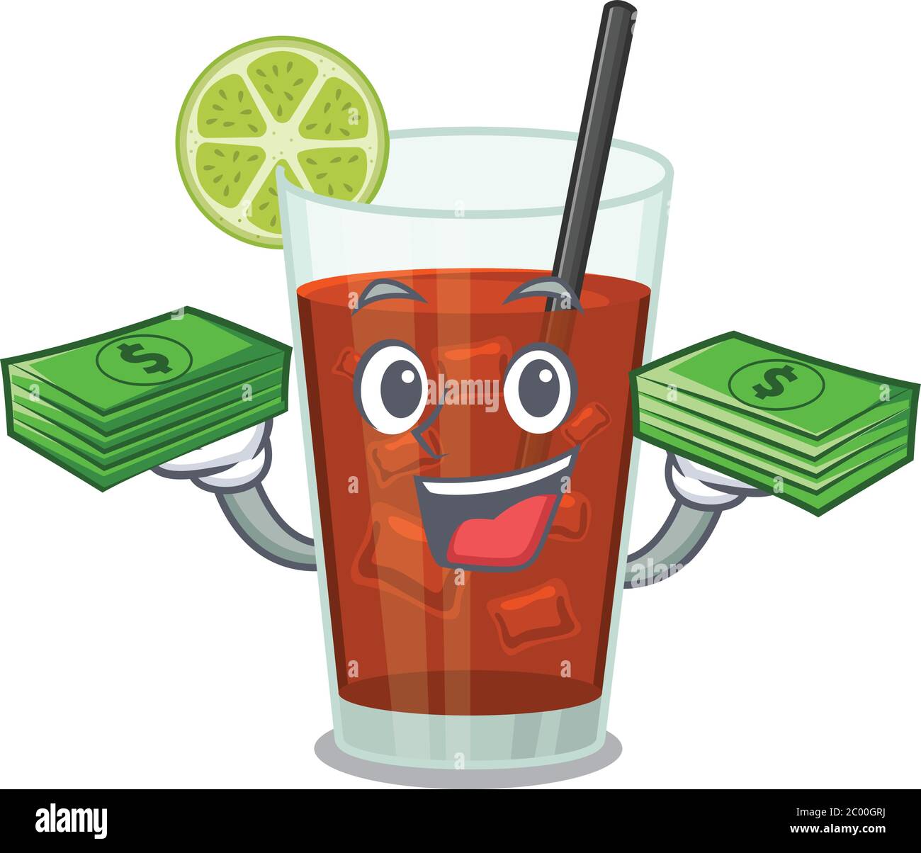 A wealthy cuba libre cocktail cartoon character with much money Stock ...