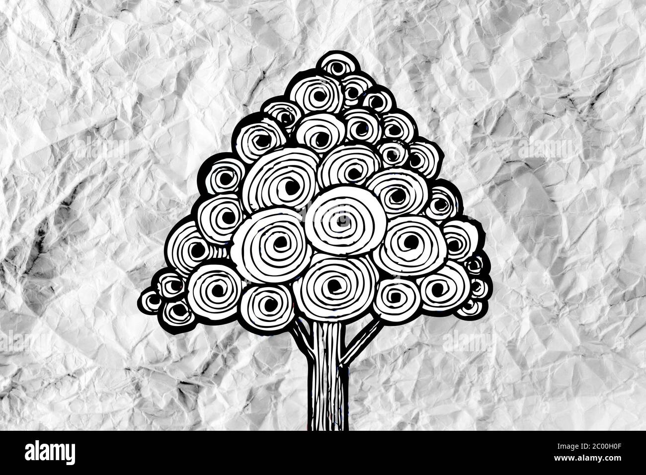 Set of trees with leaves on crumpled paper Stock Photo - Alamy