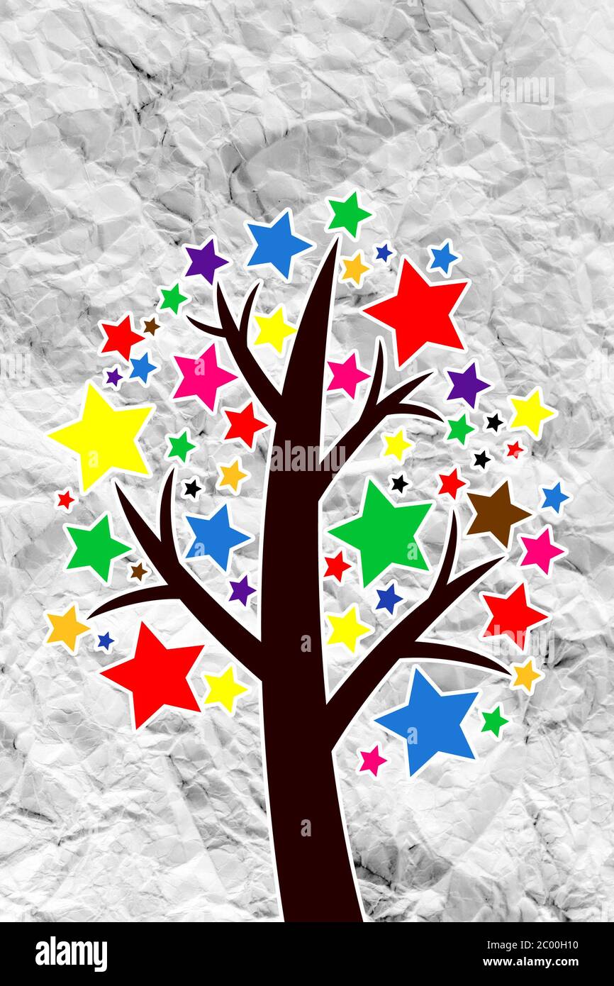 Set of trees with leaves on crumpled paper Stock Photo - Alamy