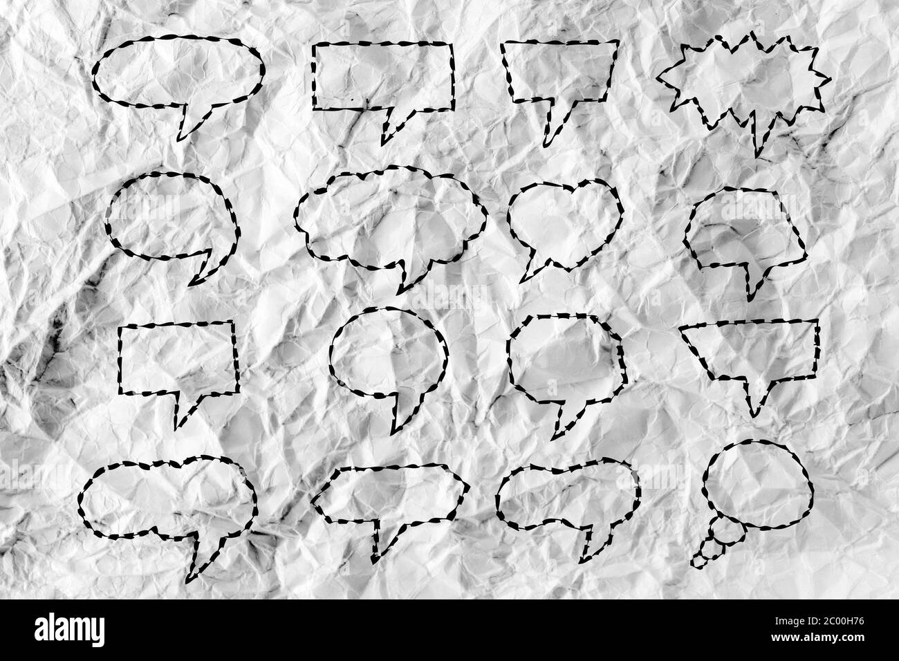 Speech Bubble Sketch hand drawn bubble speech idea design on crumpled ...