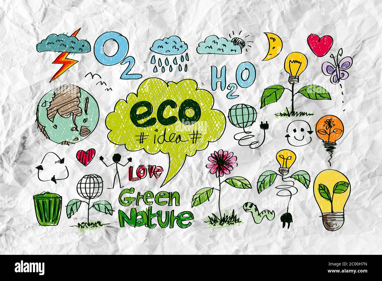 doodles ECO idea on crumpled paper Stock Photo - Alamy doodles ECO idea on crumpled paper Stock Photo - Alamy