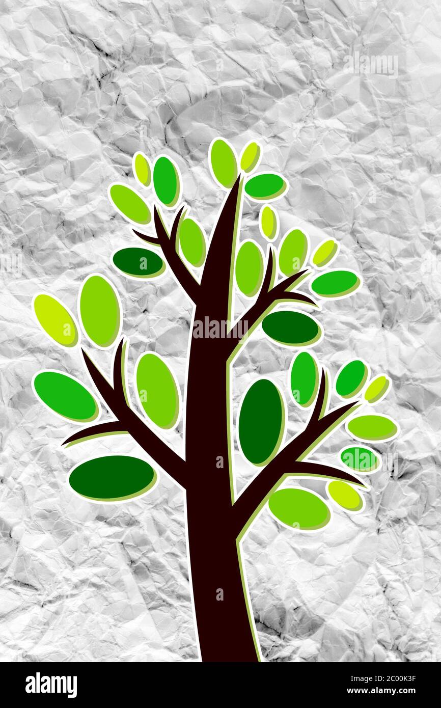 Set of trees with leaves on crumpled paper Stock Photo - Alamy