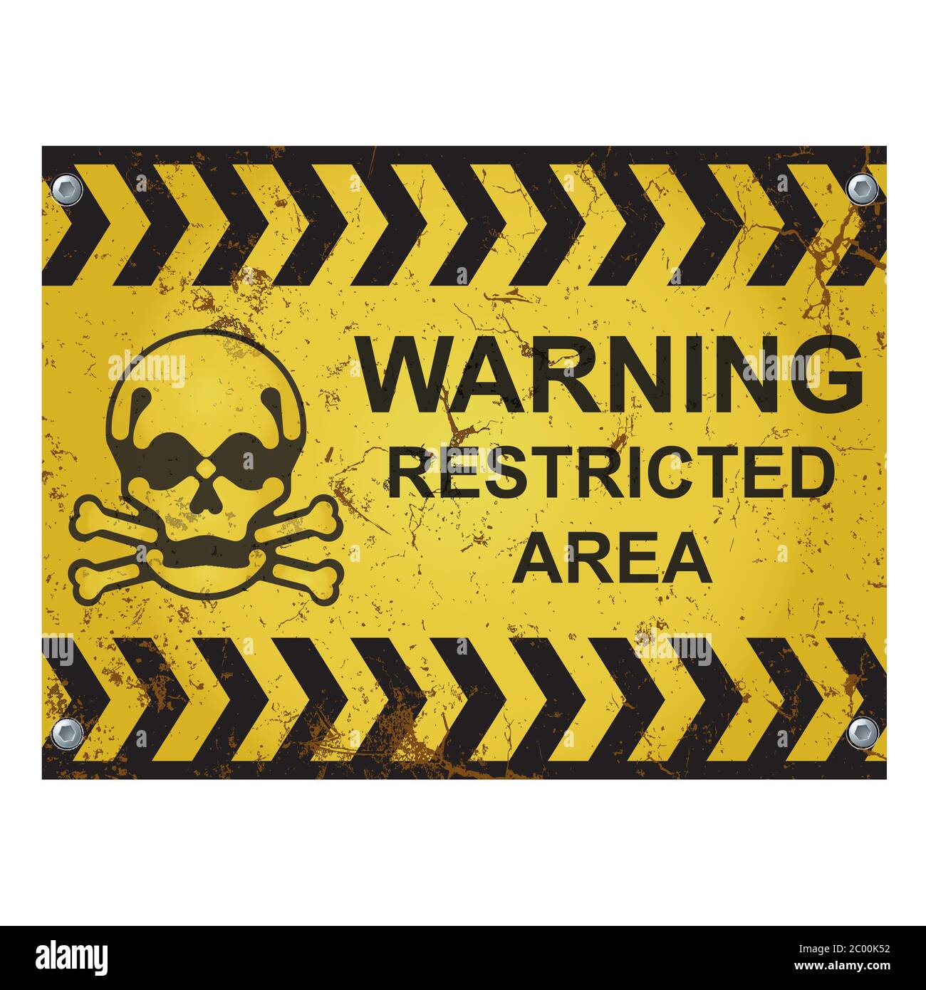 Warning restricted area sign with skull and cross bones isolated on ...