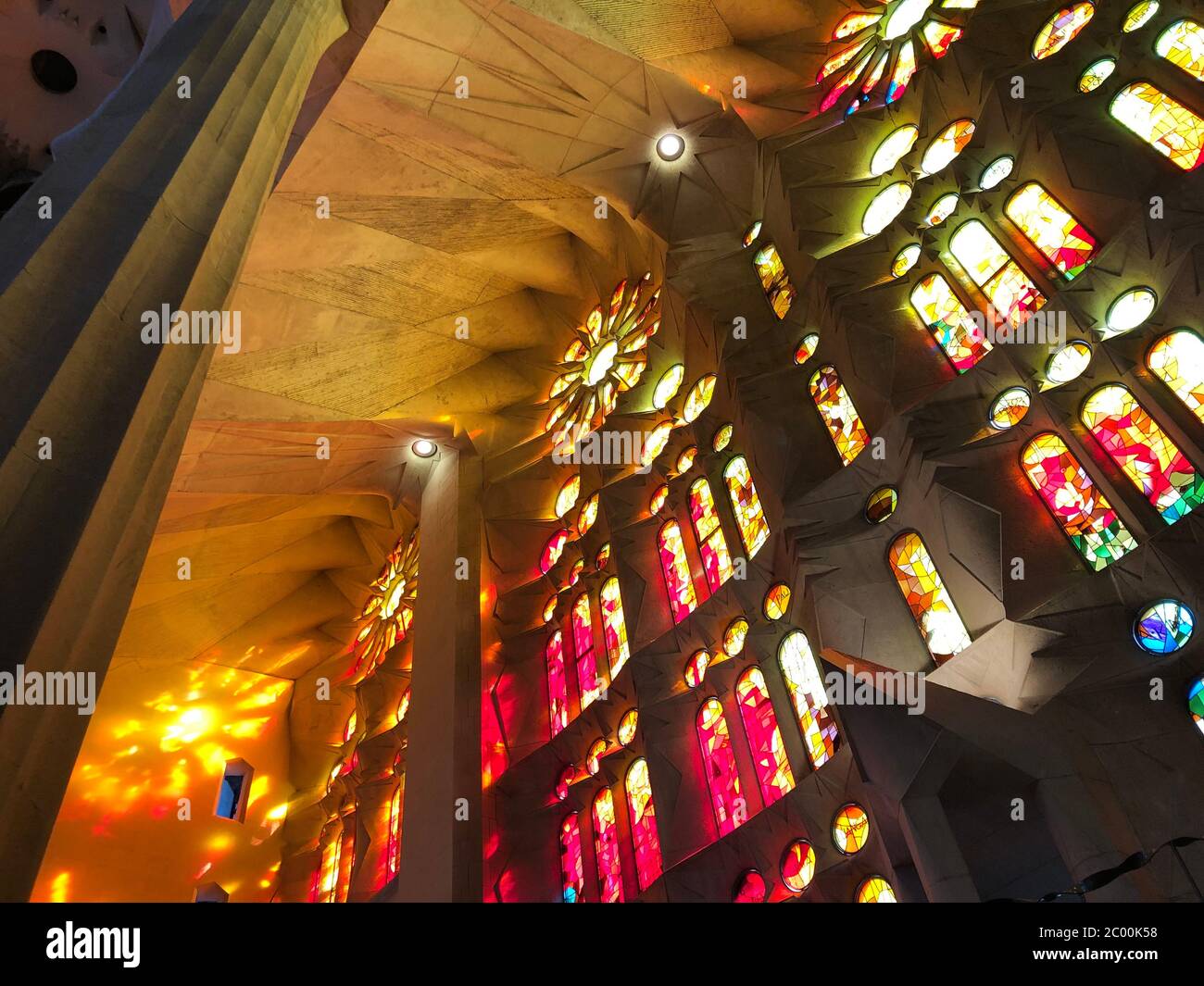 Barcelona, Spain - May 22, 2019: Stained glass windows in the Sagrada ...