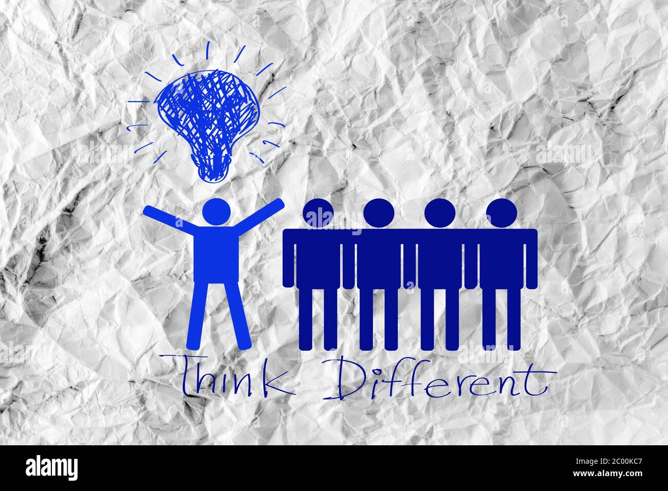 people icons think different idea design on crumpled paper Stock Photo ...