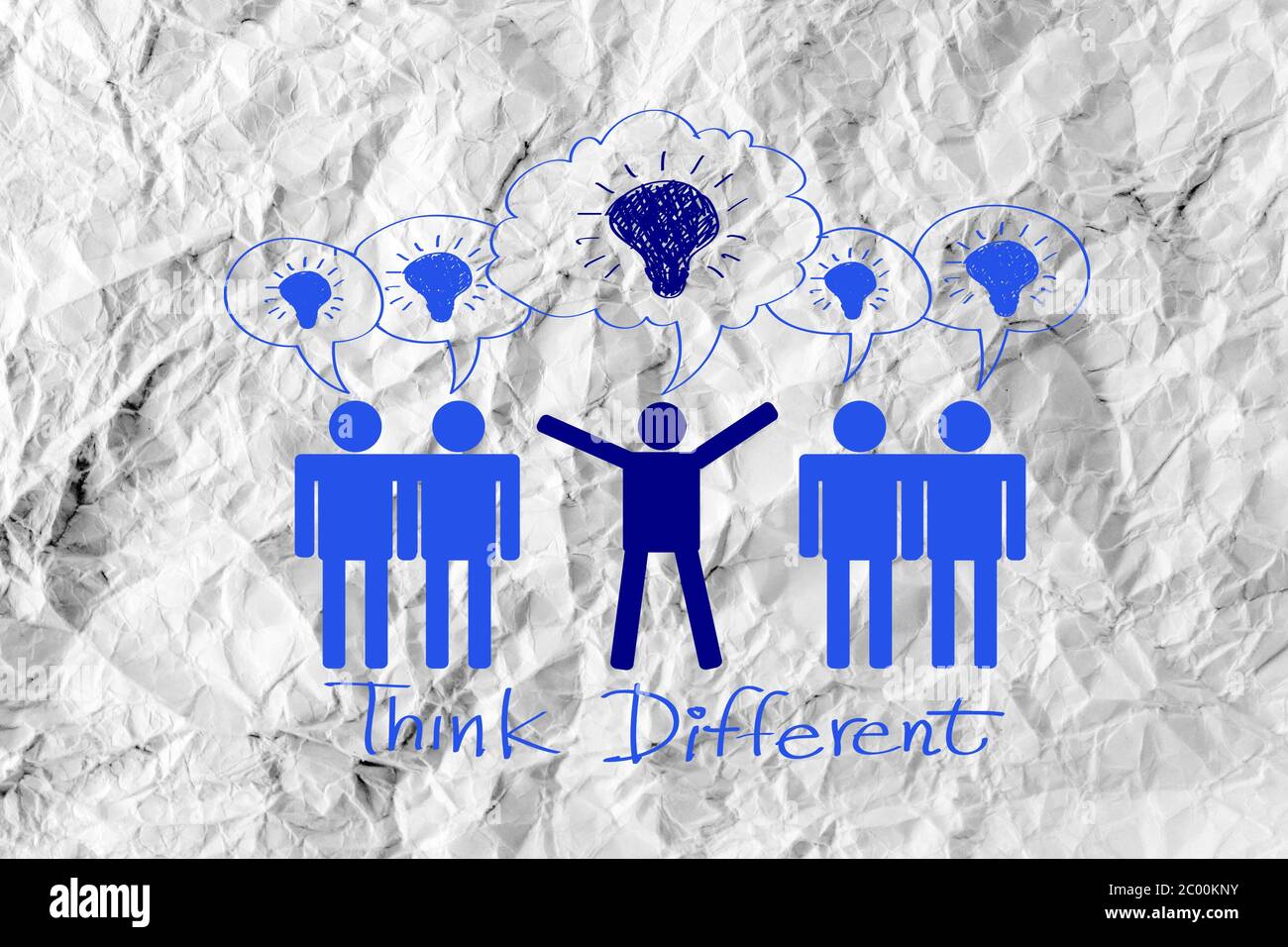 people icons think different idea design on crumpled paper Stock Photo ...