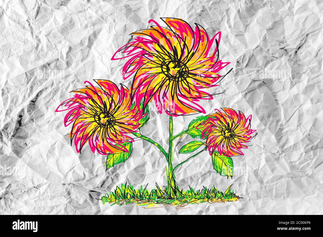 Flowers design on crumpled paper Stock Photo - Alamy
