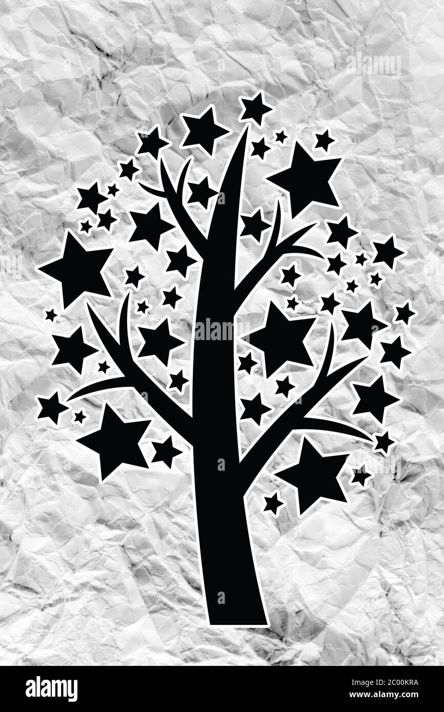 Set of trees with leaves on crumpled paper Stock Photo - Alamy