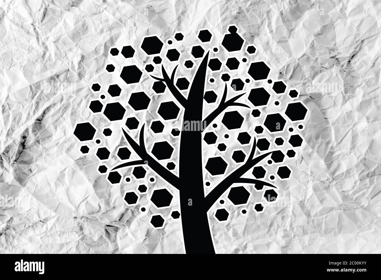 Set of trees with leaves on crumpled paper Stock Photo - Alamy