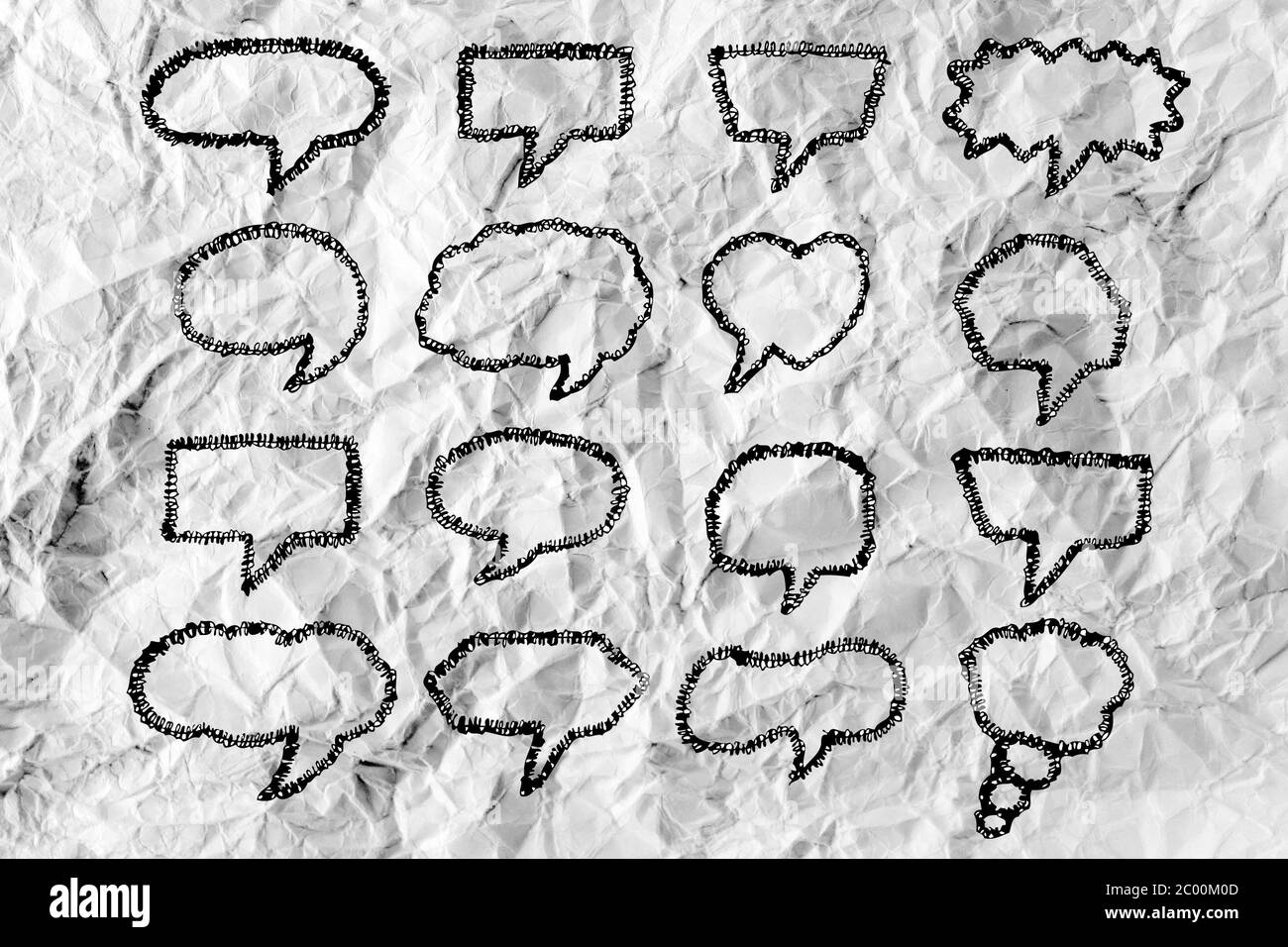 Speech Bubble Sketch hand drawn bubble speech idea design on crumpled ...