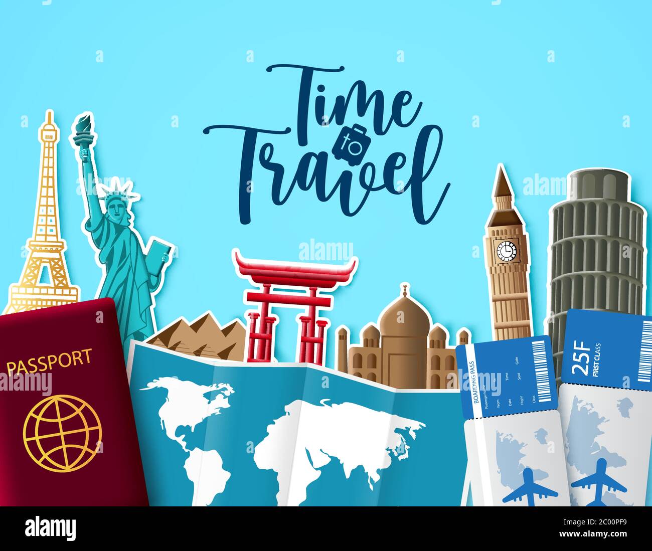 Time to travel vector background design. Time to travel text in blue ...