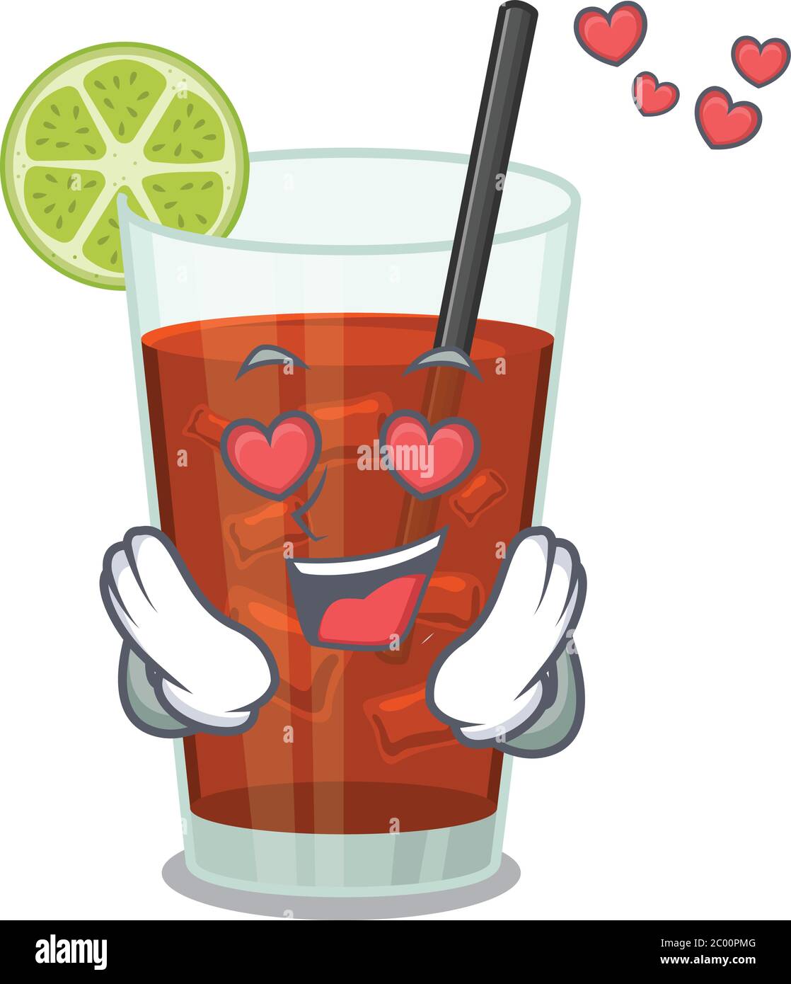 Romantic cuba libre cocktail cartoon character has a falling in love ...