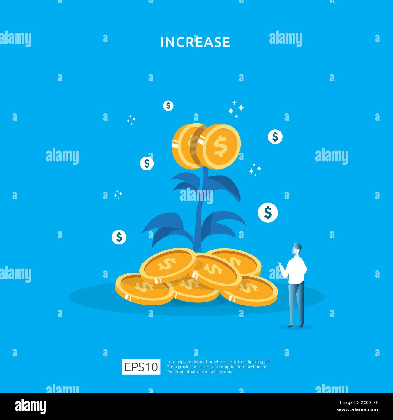 Plant money coin tree growth illustration for Investment Concept ...