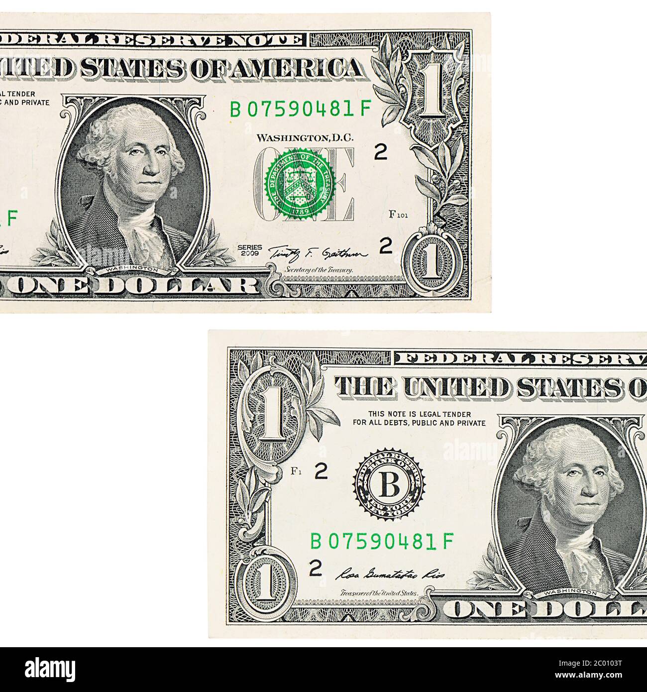 Back and front dollar bill Cut Out Stock Images & Pictures - Alamy