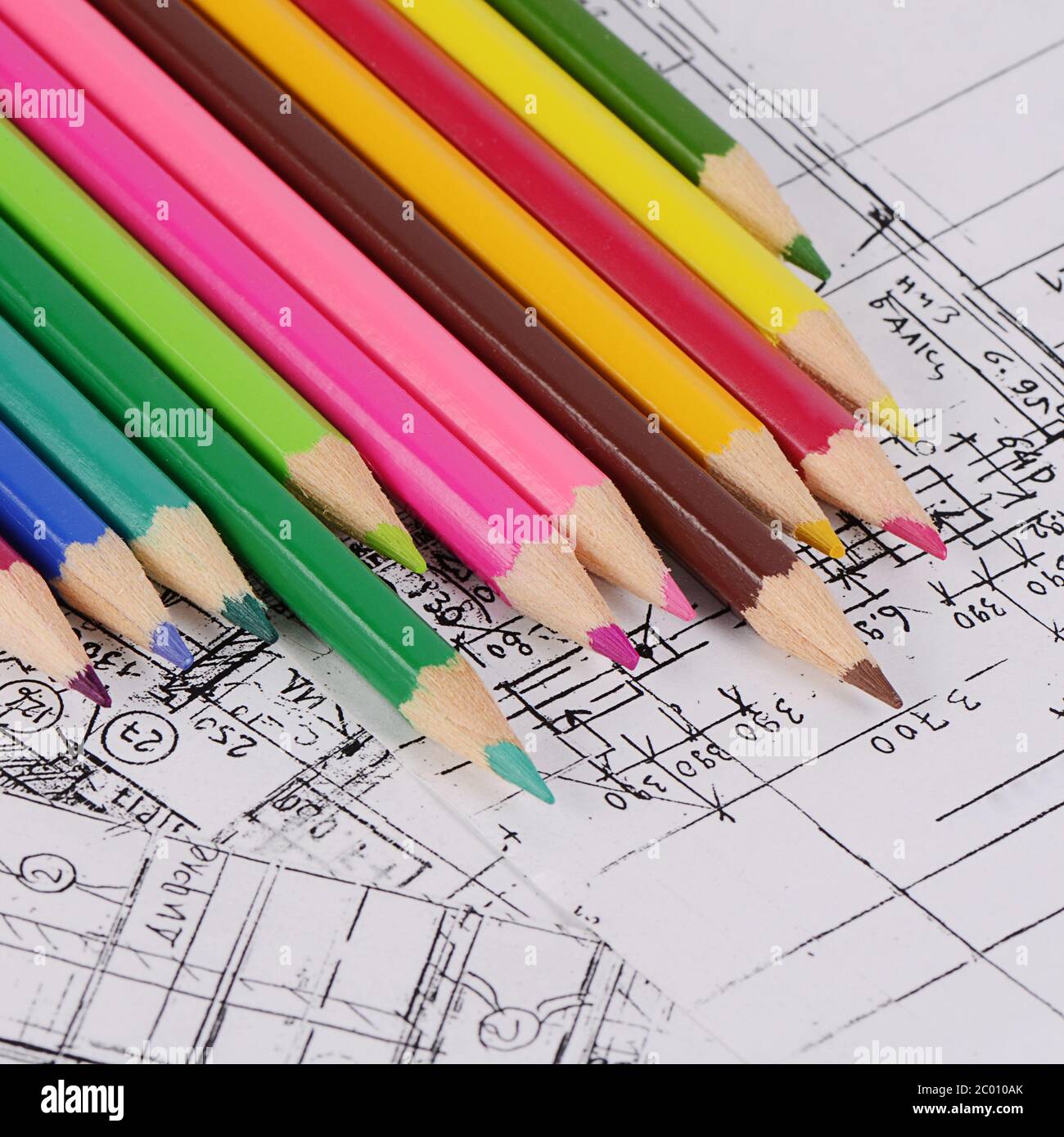 Projects of houses with color pencil Stock Photo - Alamy