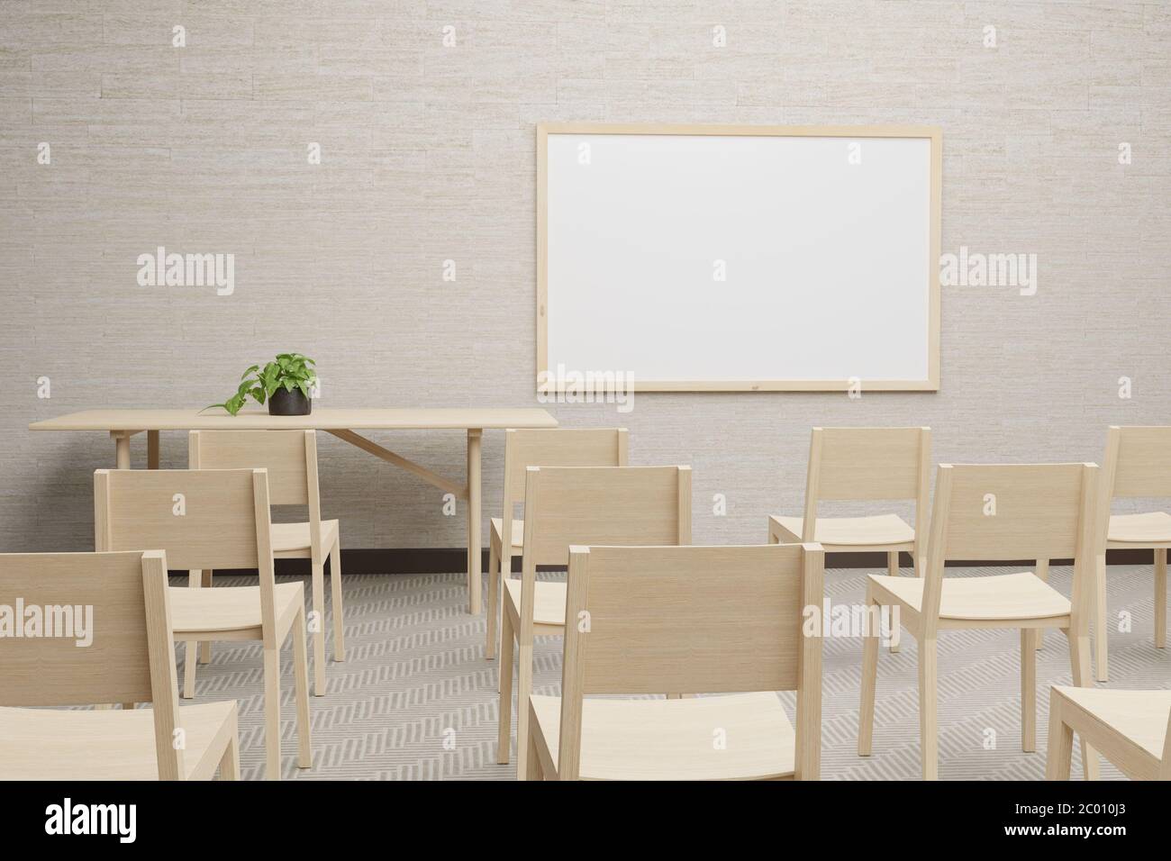 3D illustration of empty training room with blank whiteboard Stock ...