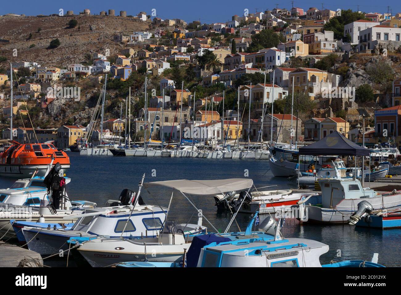 Harbor basin of Symi island Stock Photo - Alamy