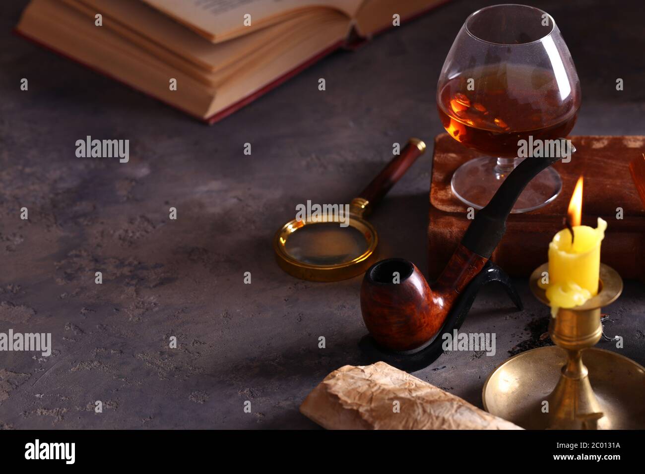still life with a pipe for smoking and alcohol men's history Stock ...