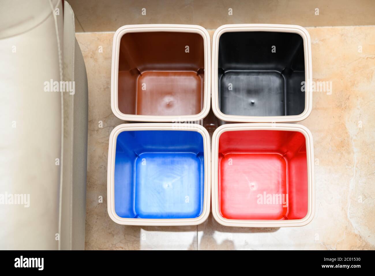 top view of garbage classification bins Stock Photo - Alamy