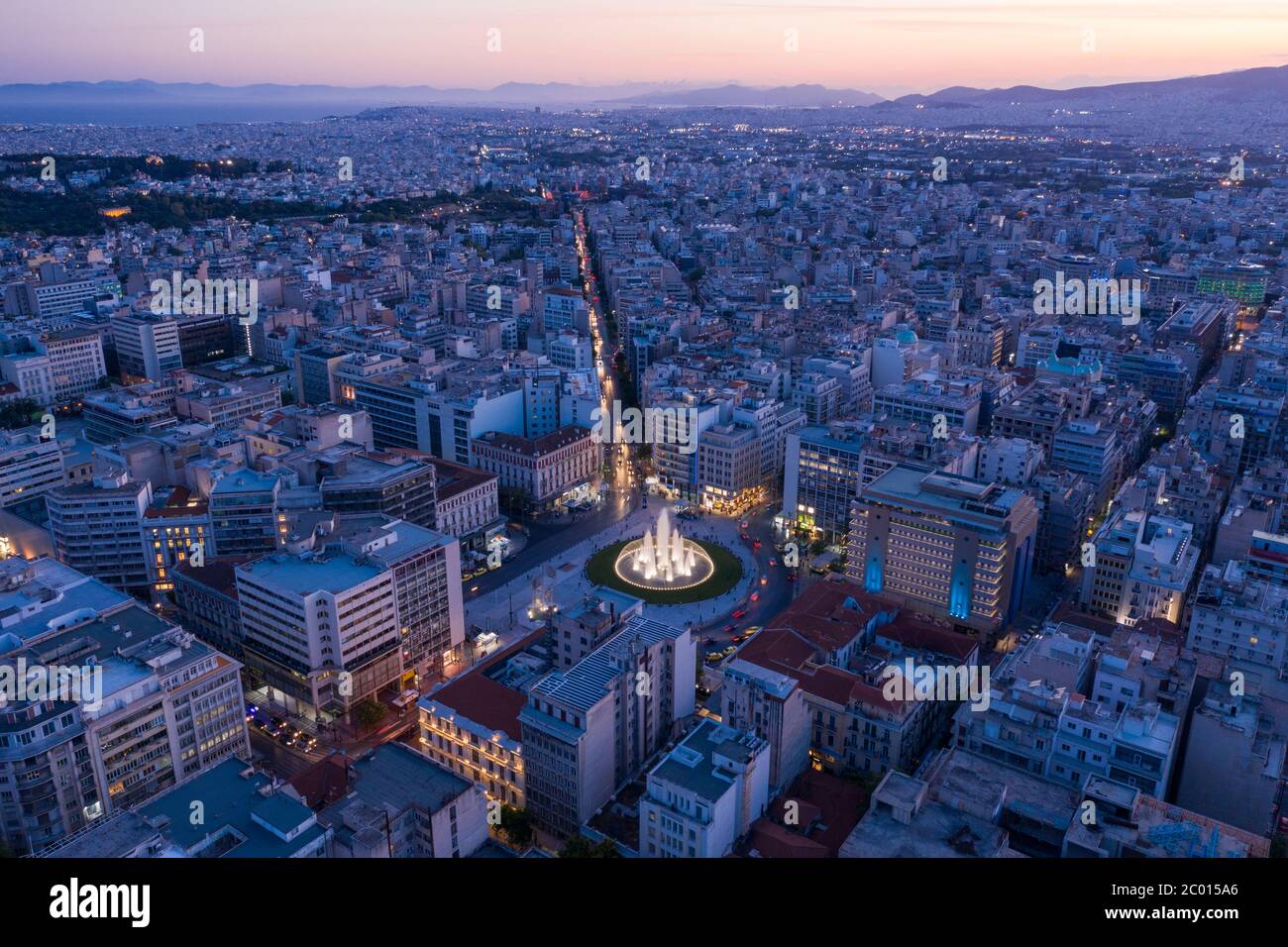 Panoramic View over Athens by Sunrise with old city downtown and ...