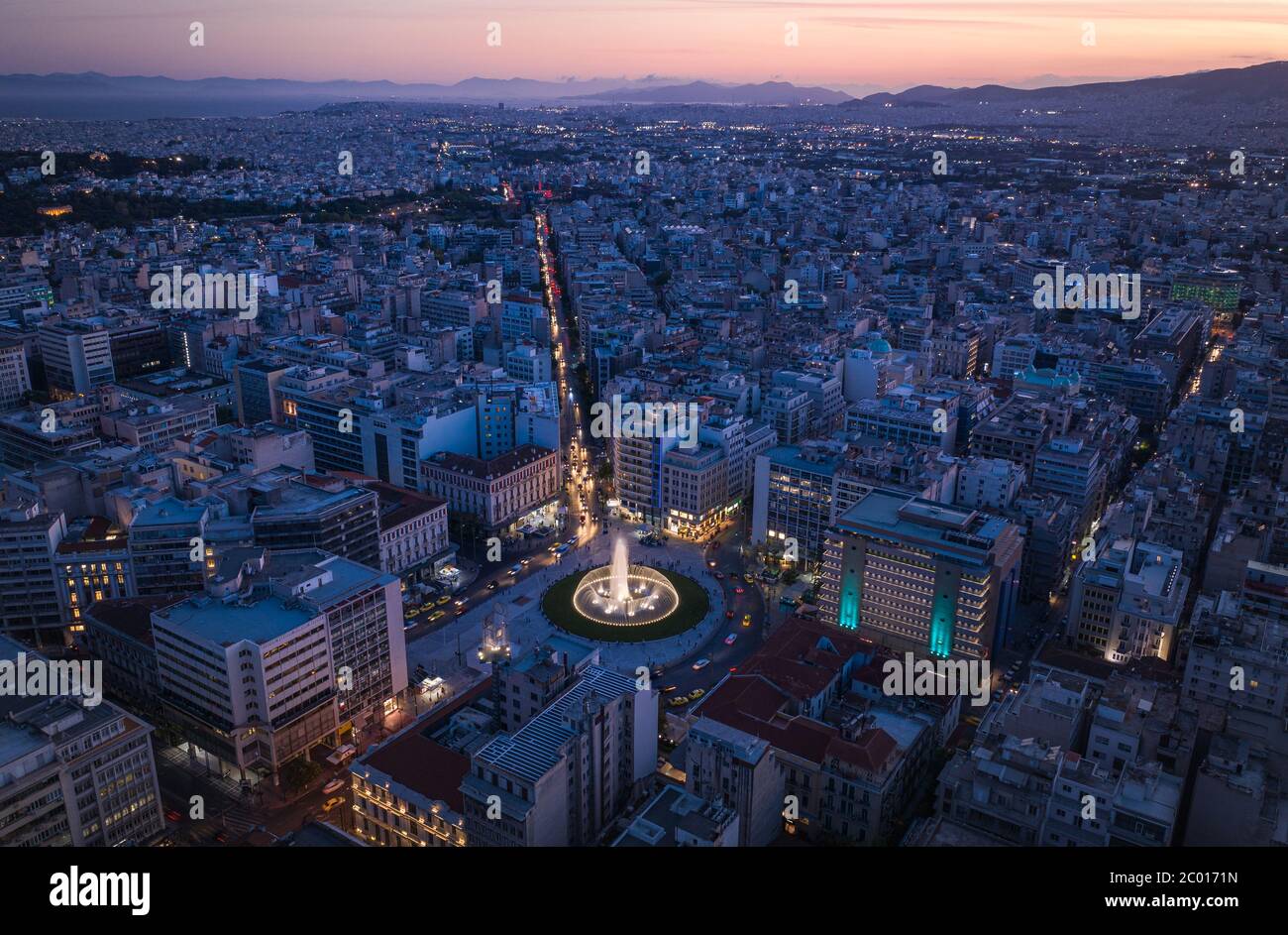 Panoramic View over Athens by Sunrise with old city downtown and ...