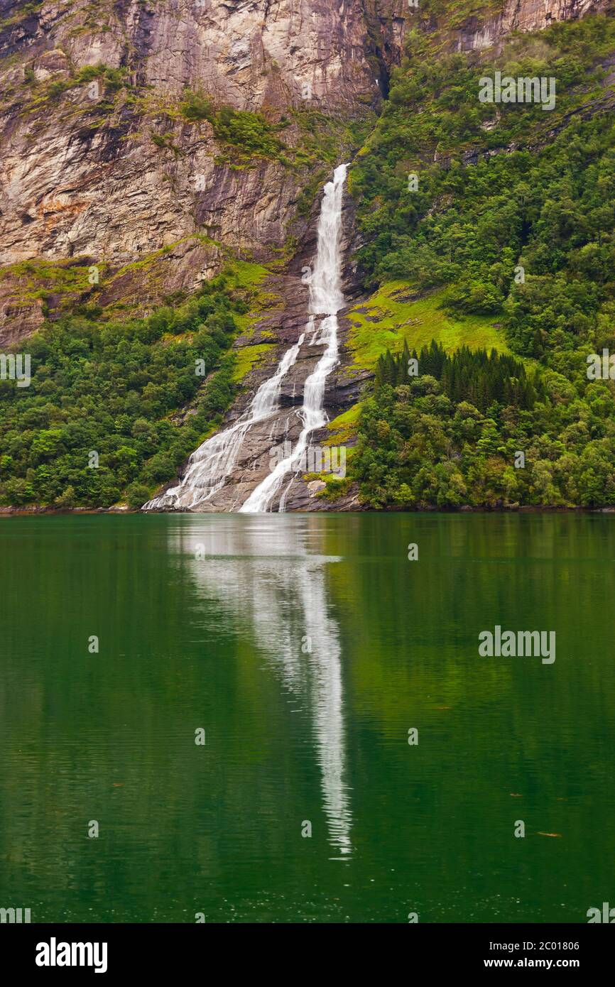Waterfall in Geiranger fjord - Norway Stock Photo - Alamy