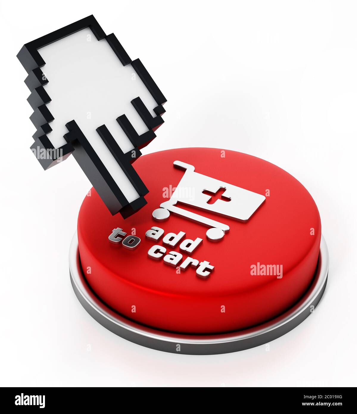 Digital hand icon on add to cart button. 3D illustration Stock Photo ...