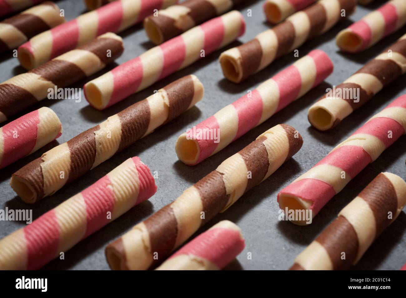 Wafer rolls on a stone table Stock Photo - Alamy