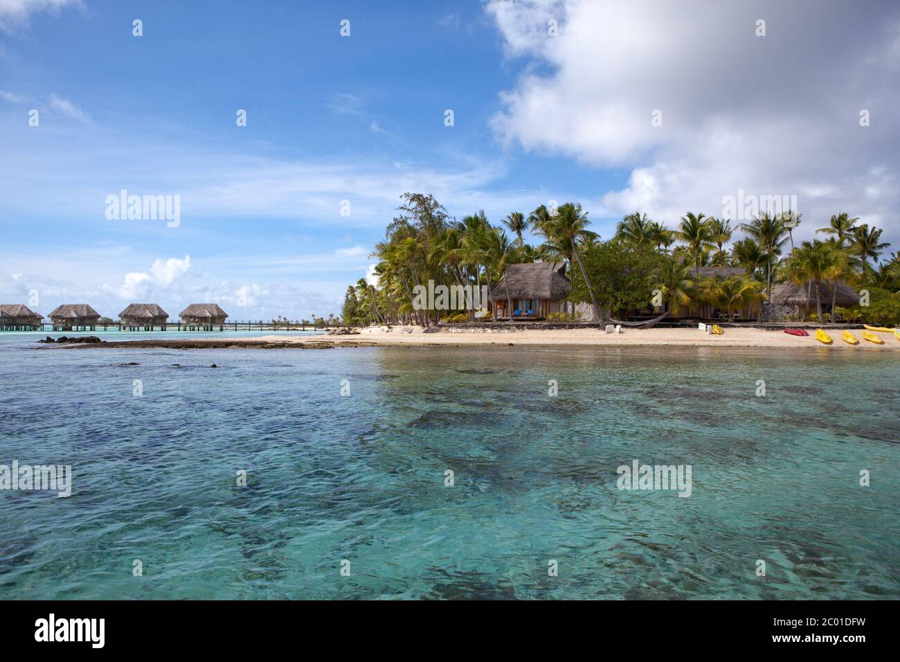 seacoast with palm trees and small houses on water Stock Photo - Alamy