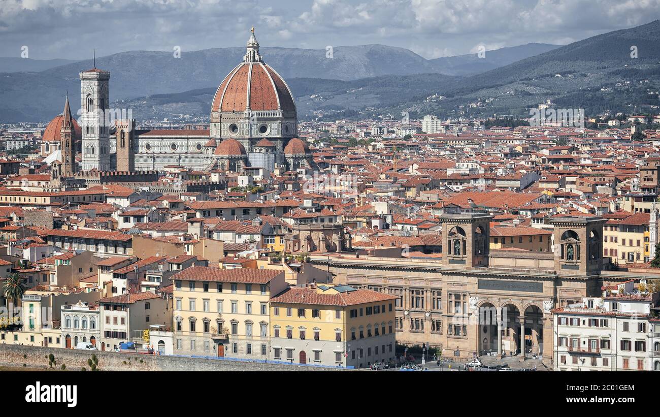 Cityscape view cathedral florence italy duomo vintage hi-res stock ...