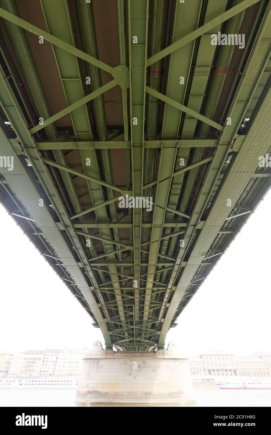 Steel construction from under the bridge - Hungary Stock Photo - Alamy