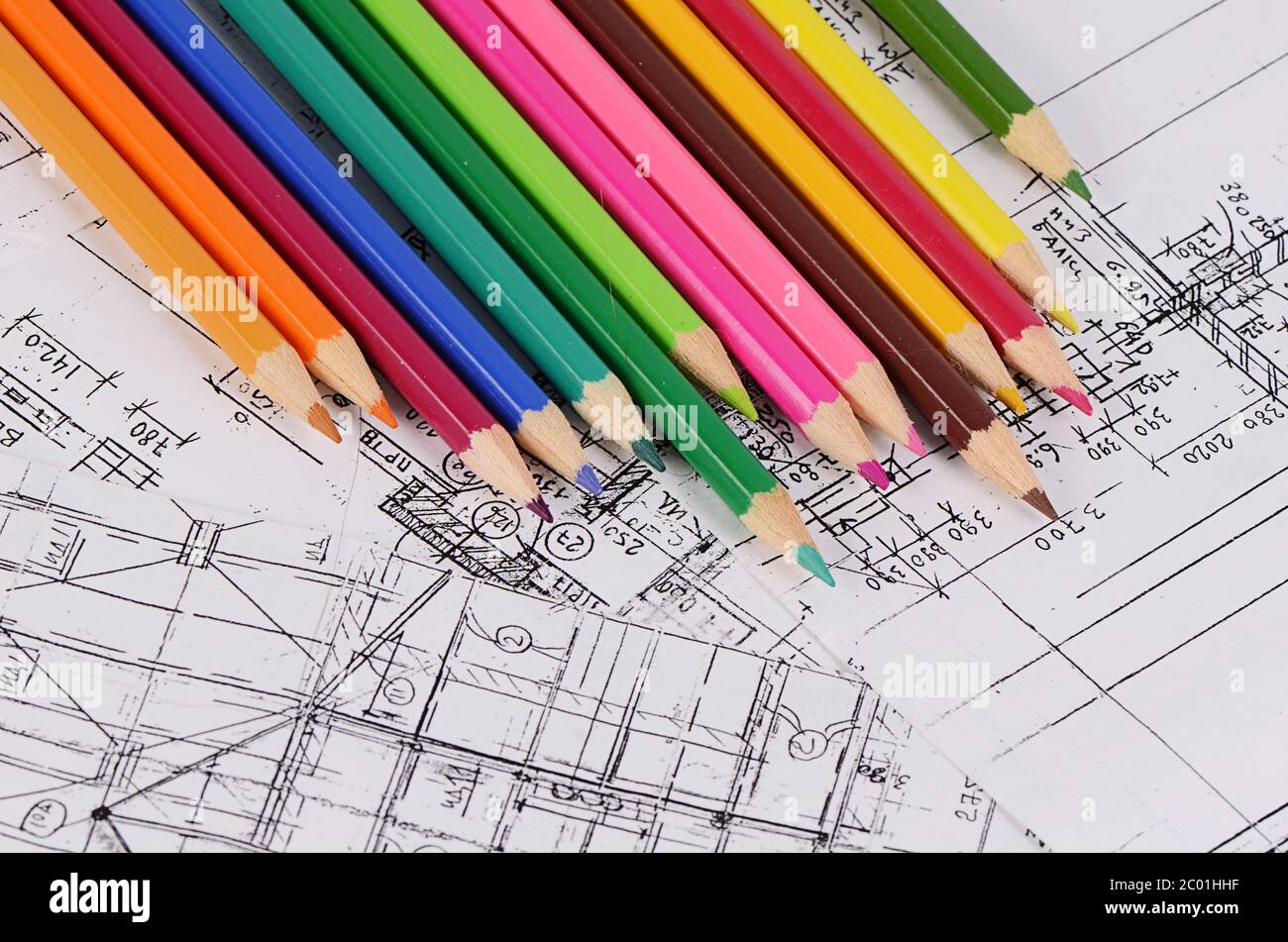 Projects of houses with color pencil Stock Photo - Alamy