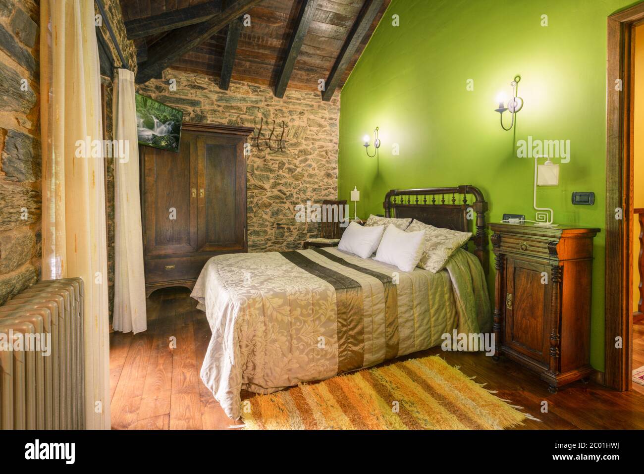 Rural bedroom with restored antique furniture bathed in a delicious ...
