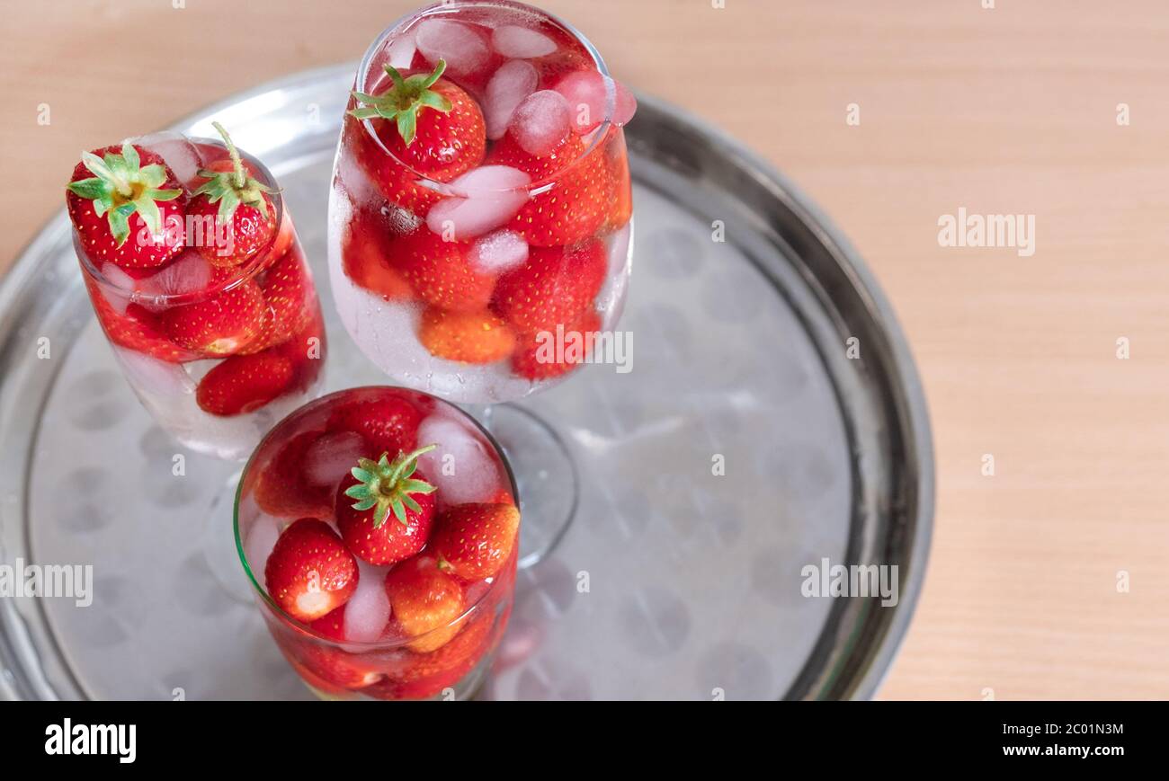 Strawberry Cold Drink with Ice in Glass on White Background with ...