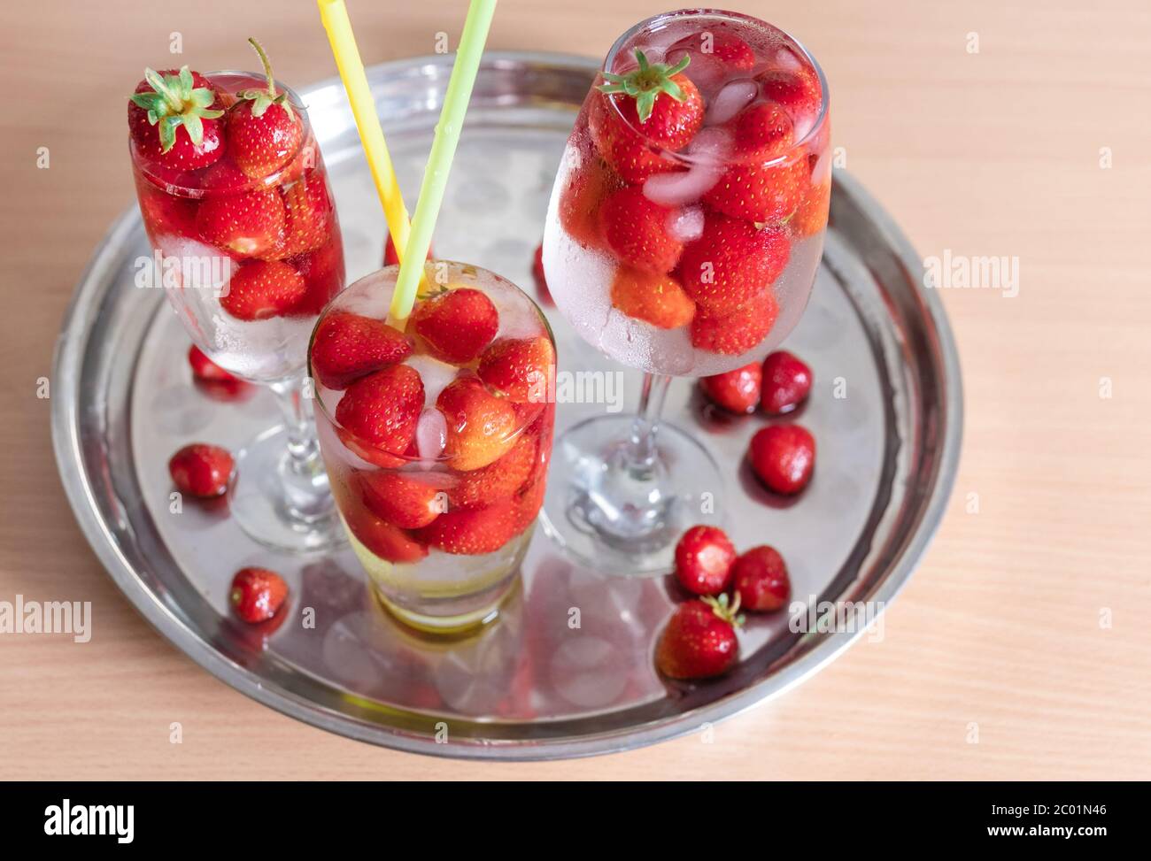 Strawberry Cold Drink with Ice in Glass on White Background with ...