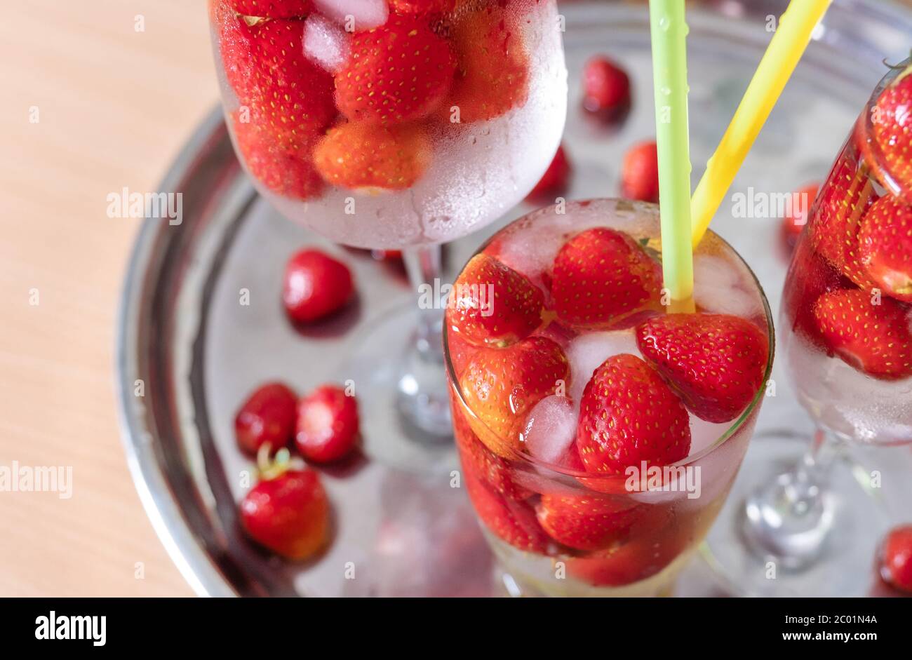 Strawberry Cold Drink with Ice in Glass on White Background with ...