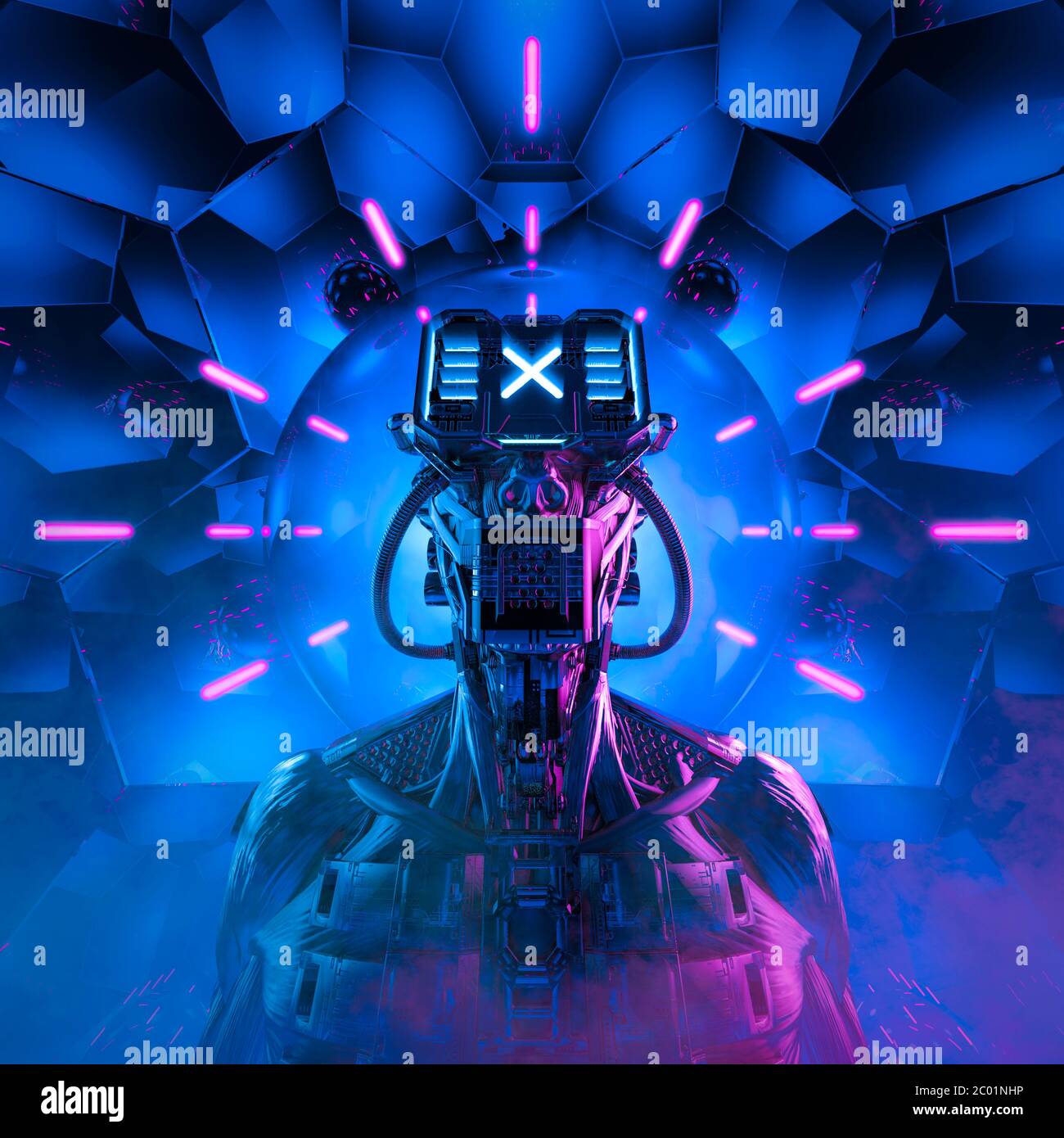 Cyberpunk dreams reloaded / 3D illustration of metallic science fiction ...