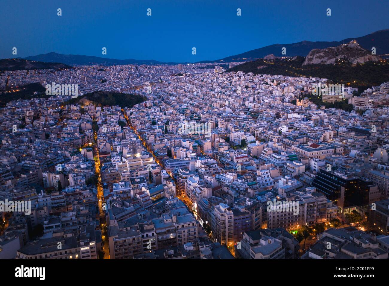 Panoramic View over Athens by Sunrise with old city downtown and ...