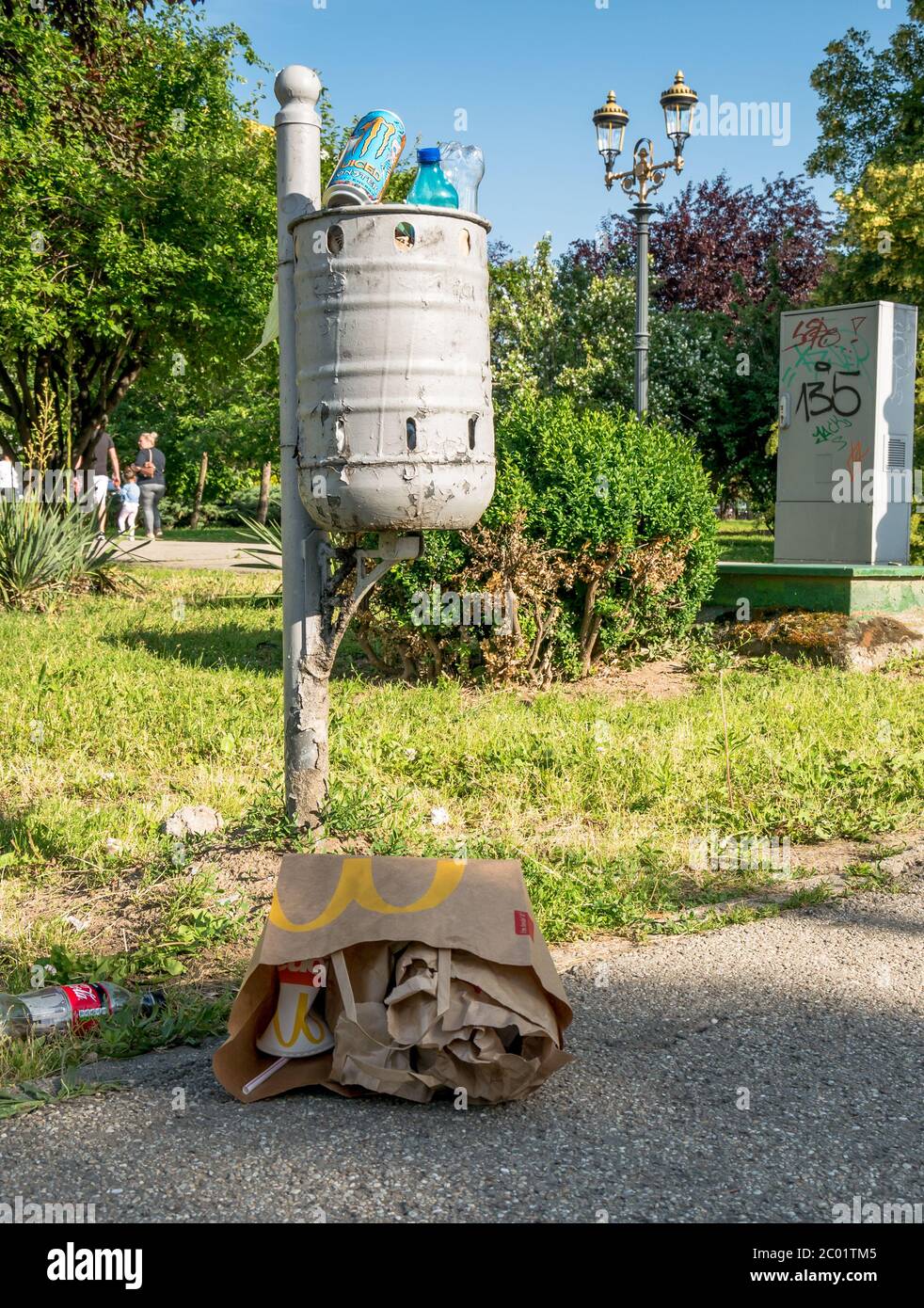 Bucharest/Romania - 05.30.2020: Garbage bin full of trash. Overflowing ...