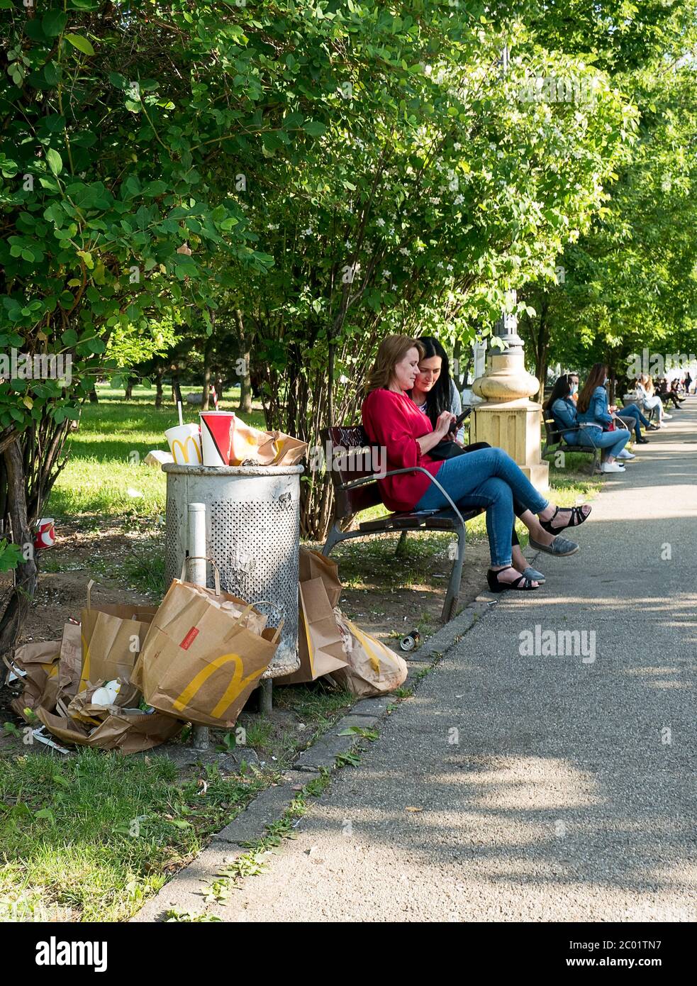 Bucharest/Romania - 05.30.2020: Garbage bin full of trash. Overflowing ...
